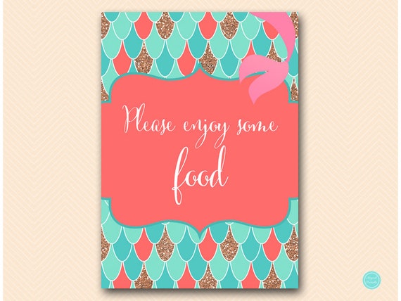 Coral Mermaid Enjoy some food, food table sign, Bridal Shower ...