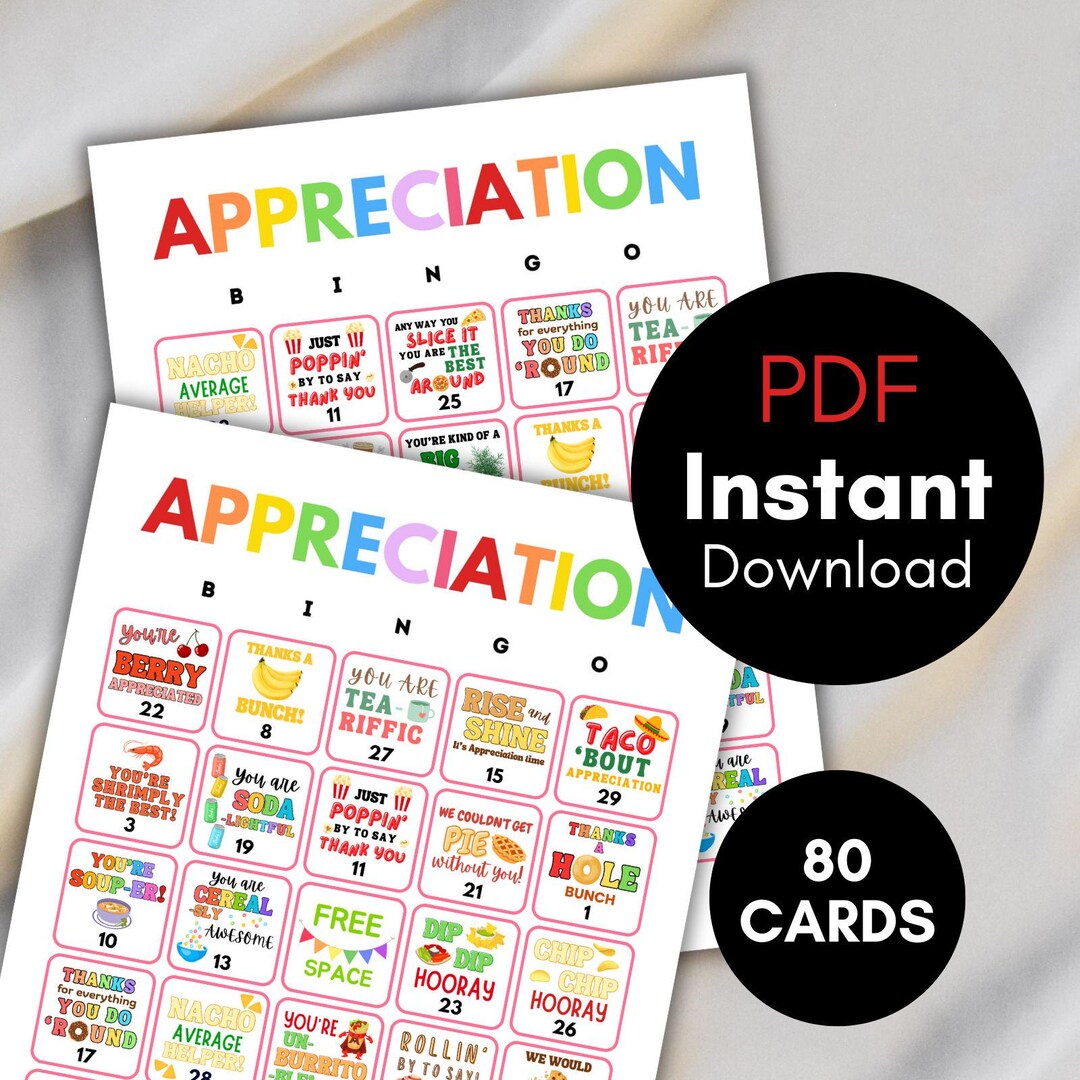 Appreciation Bingo Cards, PDF File, Appreciation Week Bingo ...
