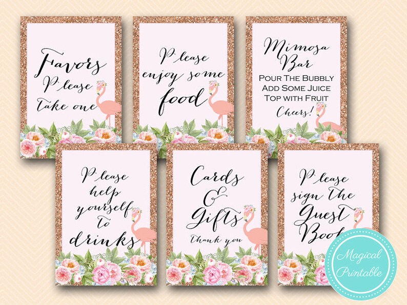 Pink Flamingo Printable Signs Cards Gifts Welcome Favors | Etsy