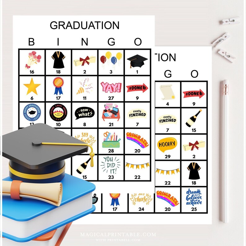 100x Graduation Bingo Cards, Printable School Bingo, Graduation Party ...