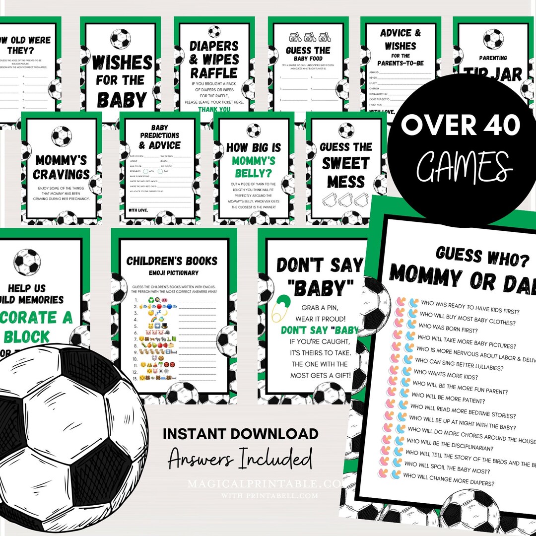 Over 40 Soccer Baby Shower Games Bundle, Printable Football Baby Shower ...