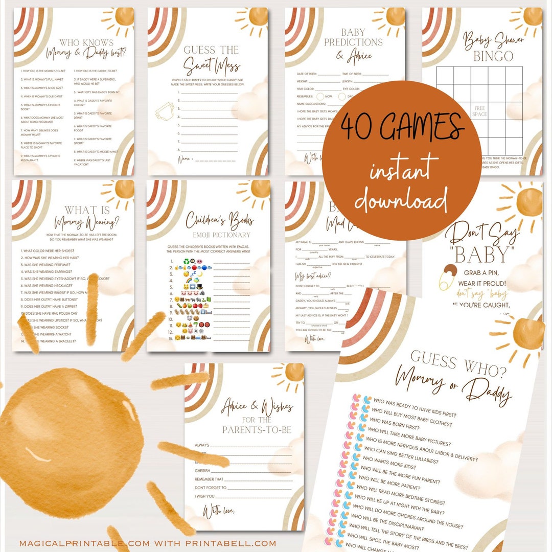 Sunshine Baby Shower Games Bundle, Sun Baby Shower, Sunshine Themed ...