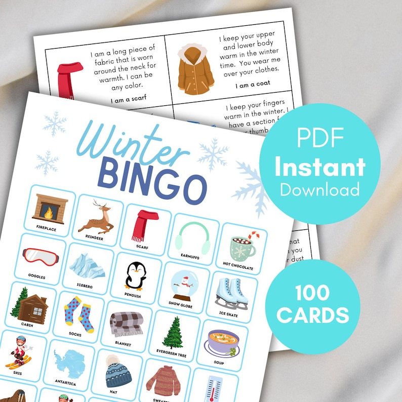 Winter Bingo Cards, Printable Winter Bingo, Winter Activity for Kids ...