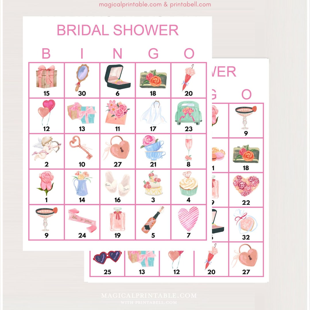 100x Bridal Shower Bingo, Printable Wedding Shower Bingo, Bridal Bingo ...
