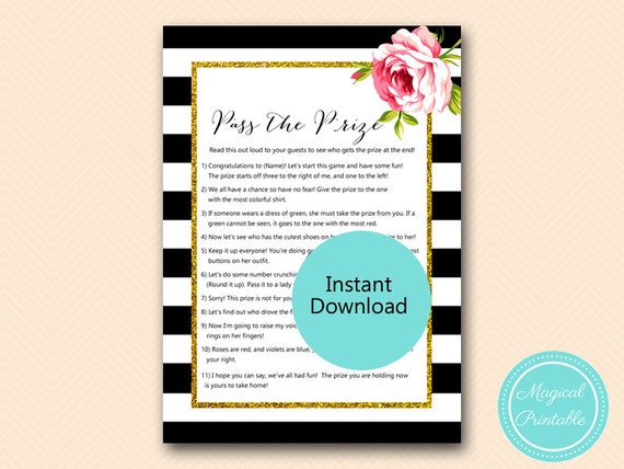 Pass the Prize, Pass the Parcel GAme, Poem, Pink Flower, Chic Bridal ...