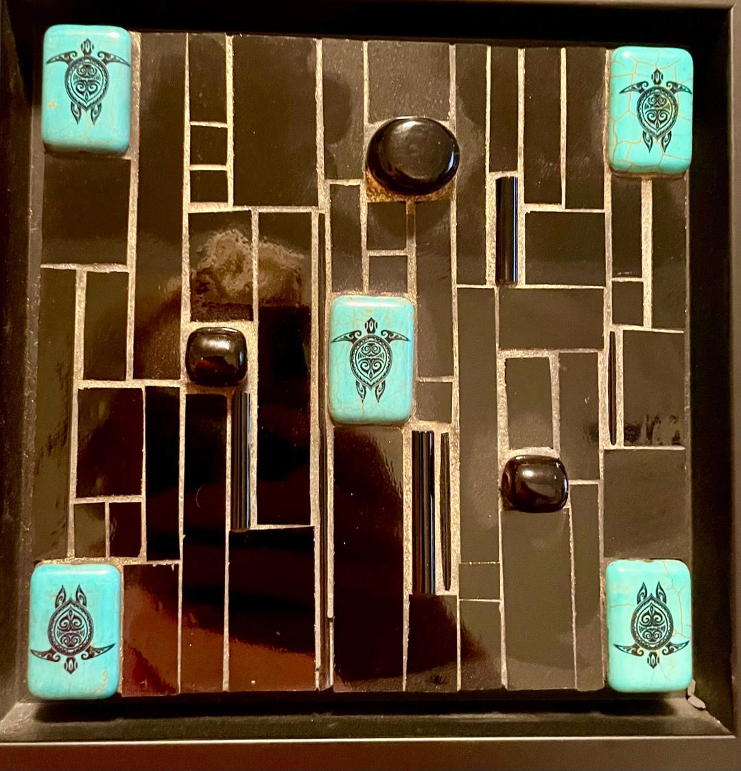 Tiki Turtles - Mosaic - Floating Frame - Black Glass - Gold Grout ...