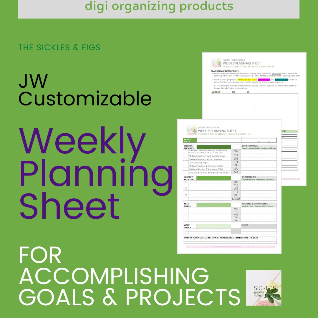 Customizable JW WEEKLY PLANNING Sheet for Accomplishing Goals - Etsy
