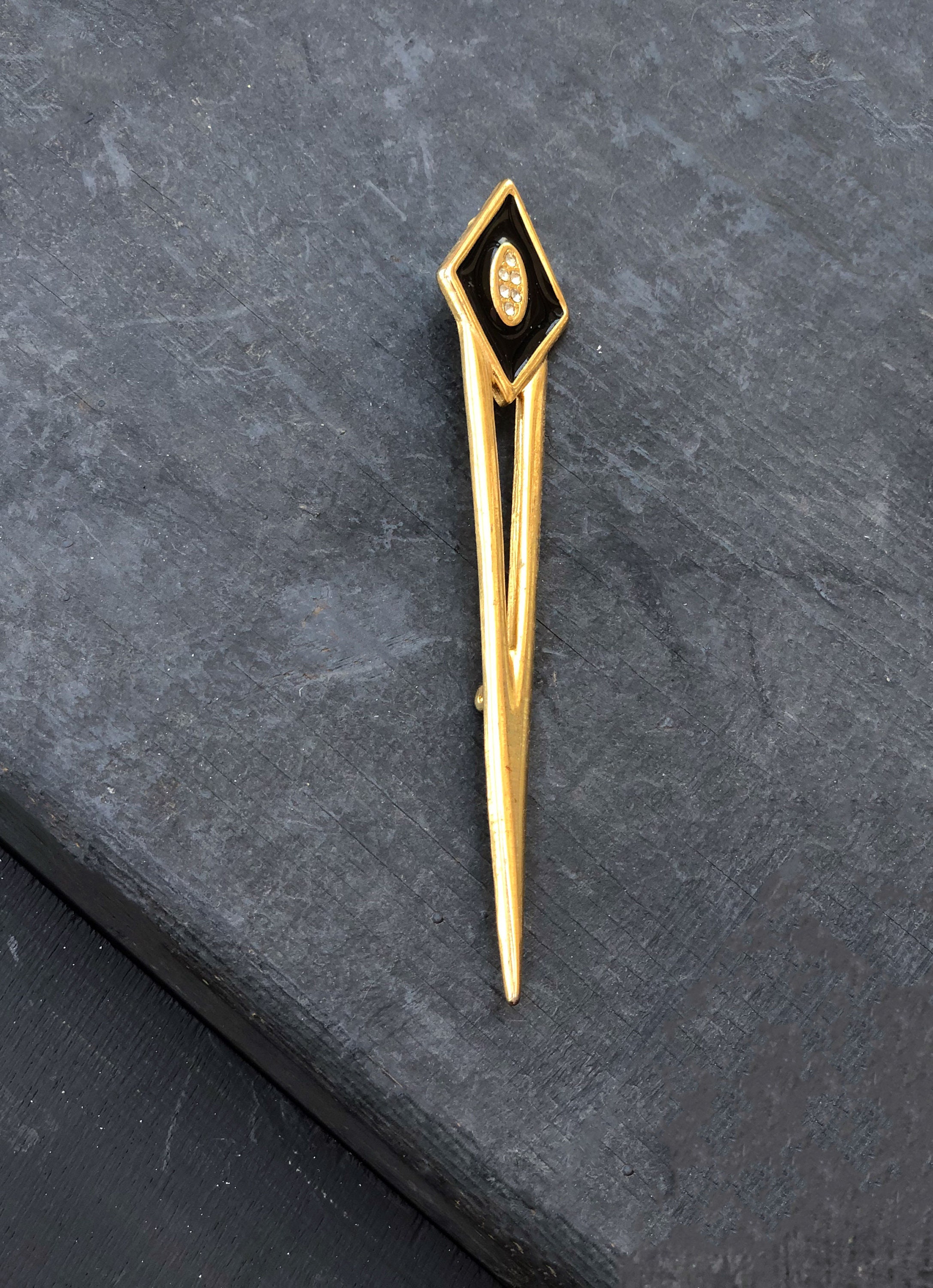 Vintage Lapel Pin Gold Plated And Black Enamel With 6 Cubic Etsy