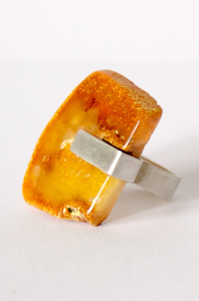 Ring Genuine Amber Ring Matte Sterling Silver 925 Rail - Etsy Canada