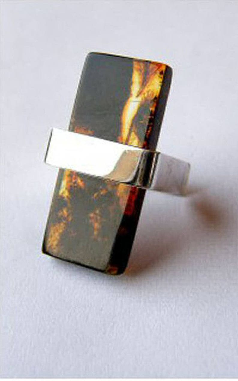 Geometric Amber Ring Made of Massive Sterling Silver 925 - Etsy