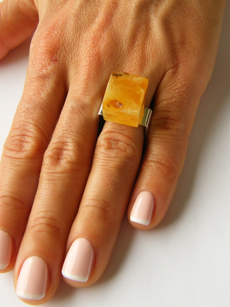 Ring, Genuine Amber Ring,matte Silver 925 Rail, YELLOW GOLD, Nuggets ...