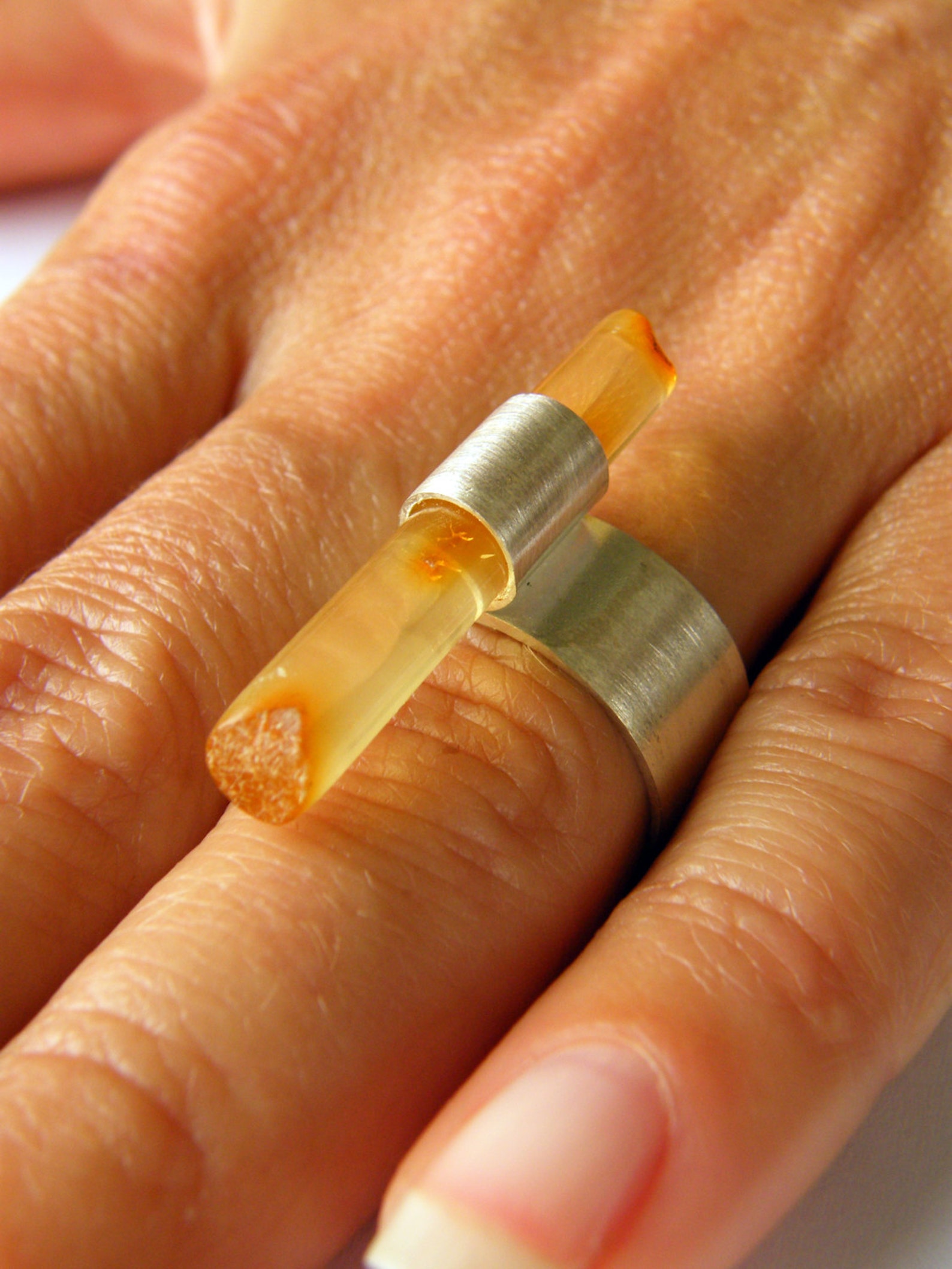 Ring, Genuine Amber Ring, Matte Sterling Silver 925 Rail, Orange ...