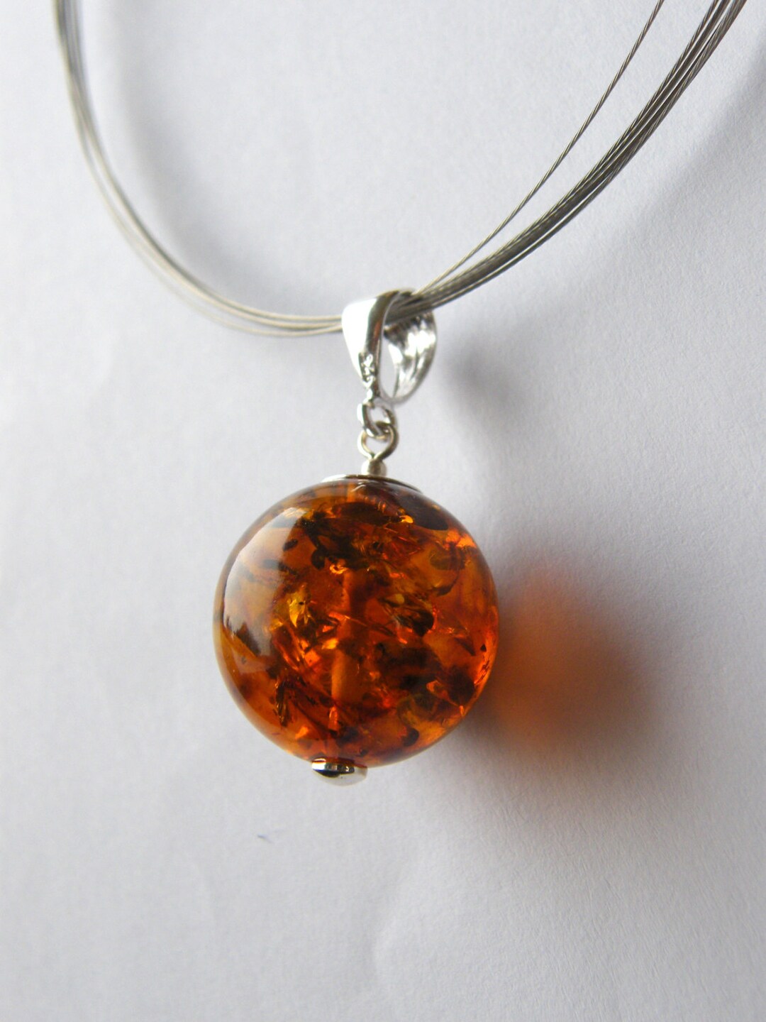 Pendant, Amber Pendant, Silver 925, Ball, Cognac, Transparent,rope ...