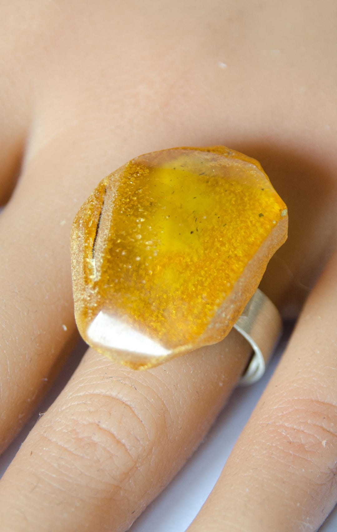 Handmade Baltic Amber Ring, Sterling Silver, Honey Yellow, Modern - Etsy