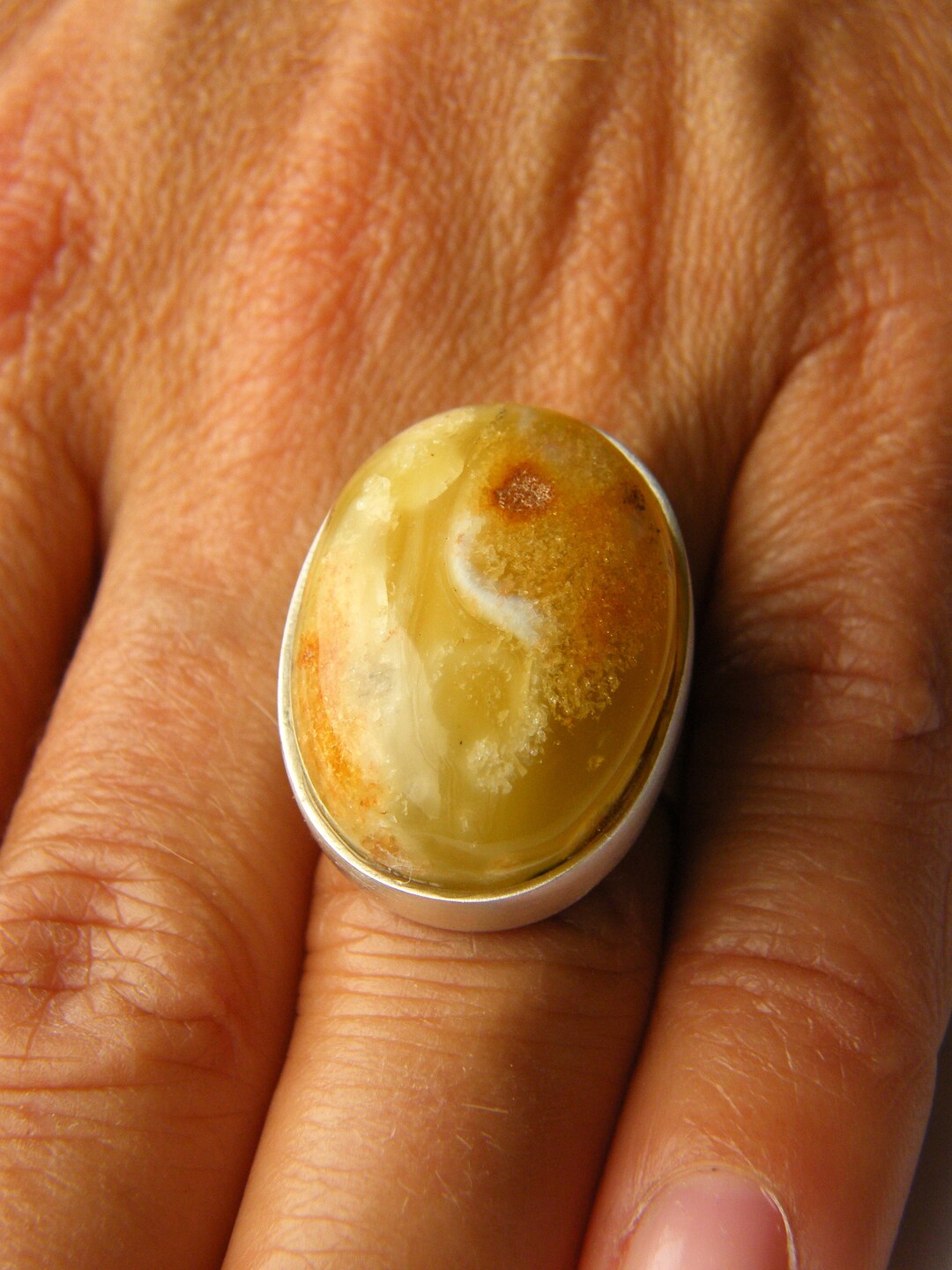 Ring, Genuine Amber Ring Matte Sterling Silver 925 Rail, YELLOW, Modern ...