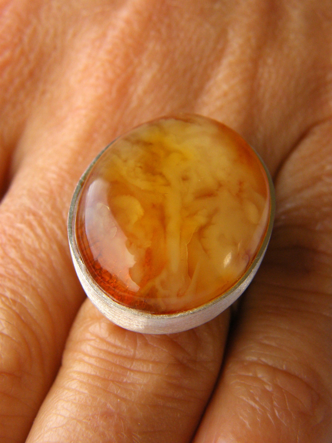 Amber Ring, Ovale Shape, Orange Yellow, Sterling Silver Genuine Amber ...