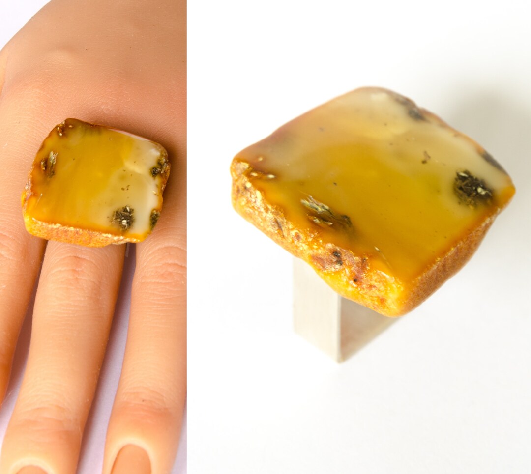 Amber Ring Nature Amber Gift for Her and Him Natural Amber Adjustable ...