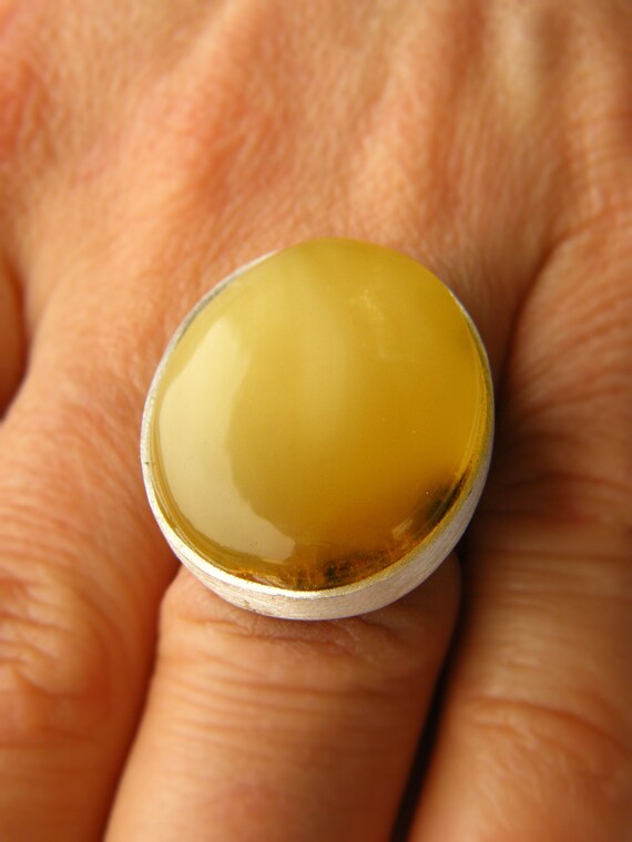 Ring genuine Amber Ring matte sterling Silver 925 rail | Etsy