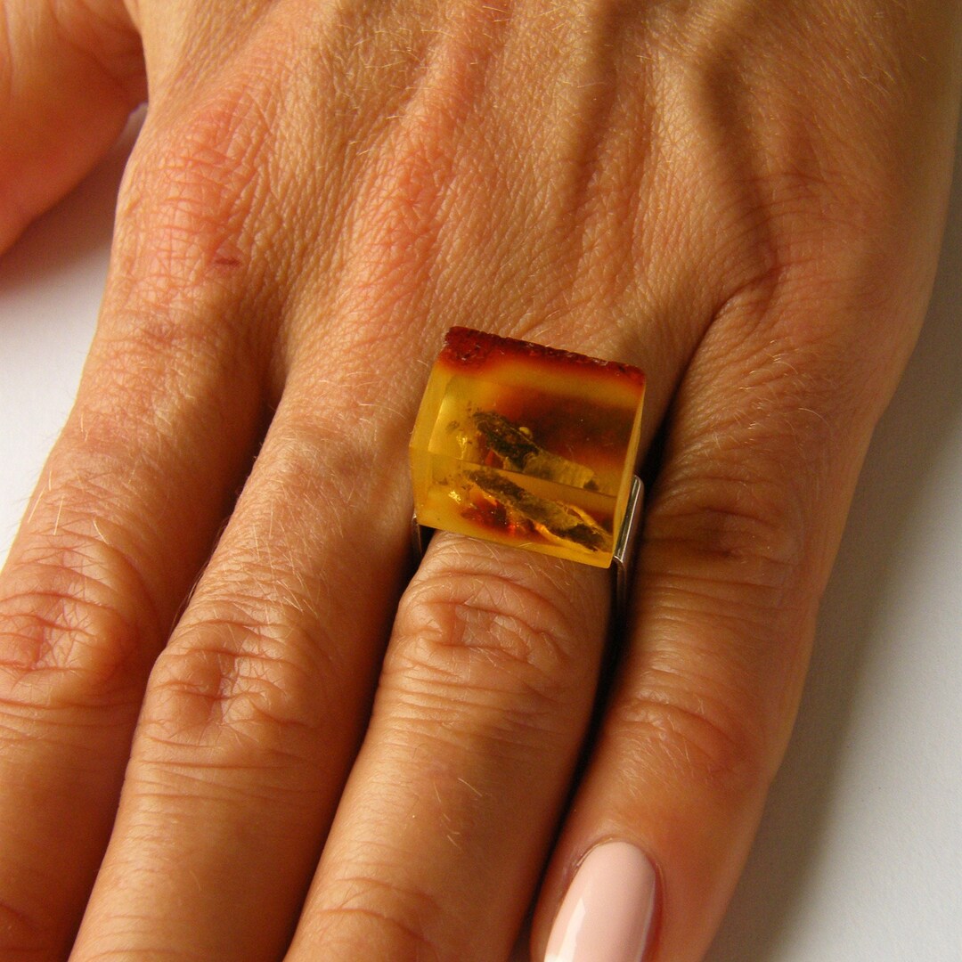 Ring Genuine Amber Ring Matte Sterling Silver 925 Rail - Etsy