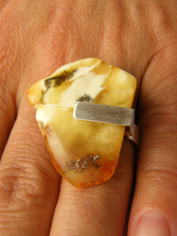 Ring Genuine Amber Ring Matte Sterling Silver 925 YELLOW - Etsy