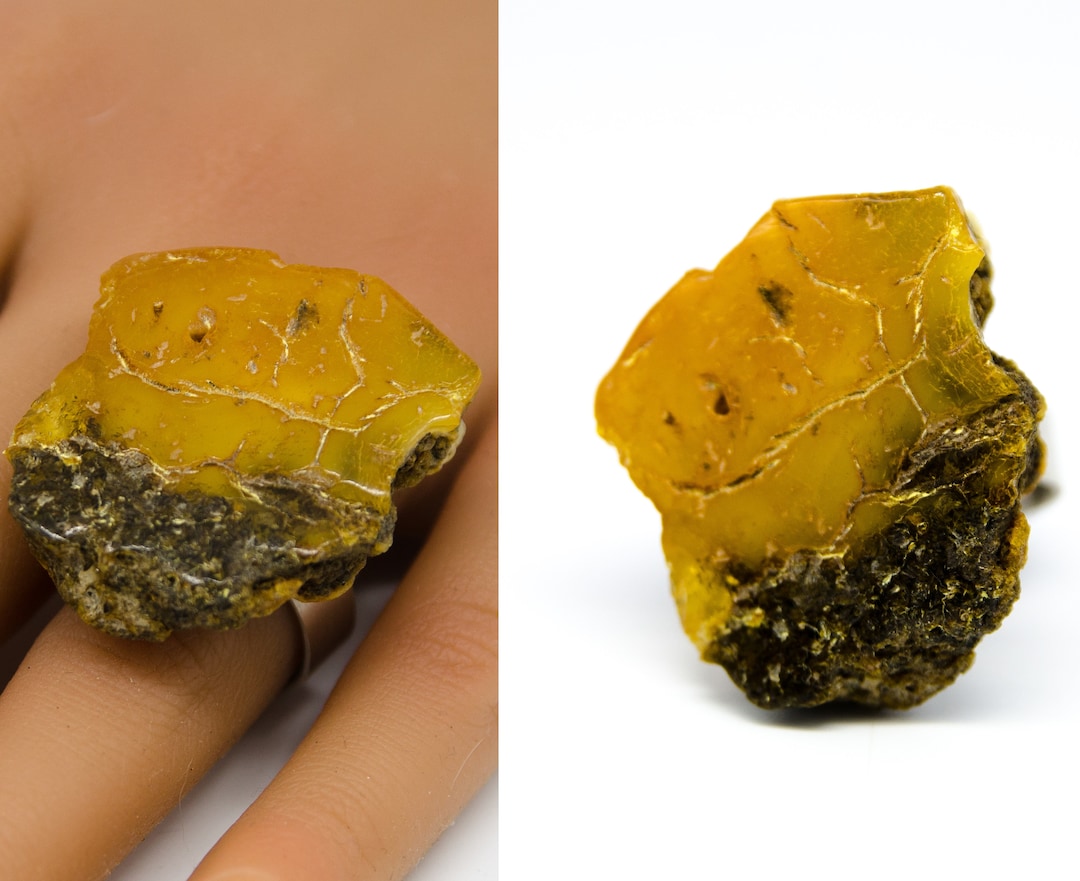 Amber Ring, YELLOW, Sterling Silver Rail, Genuine Amber, Nuggets ...