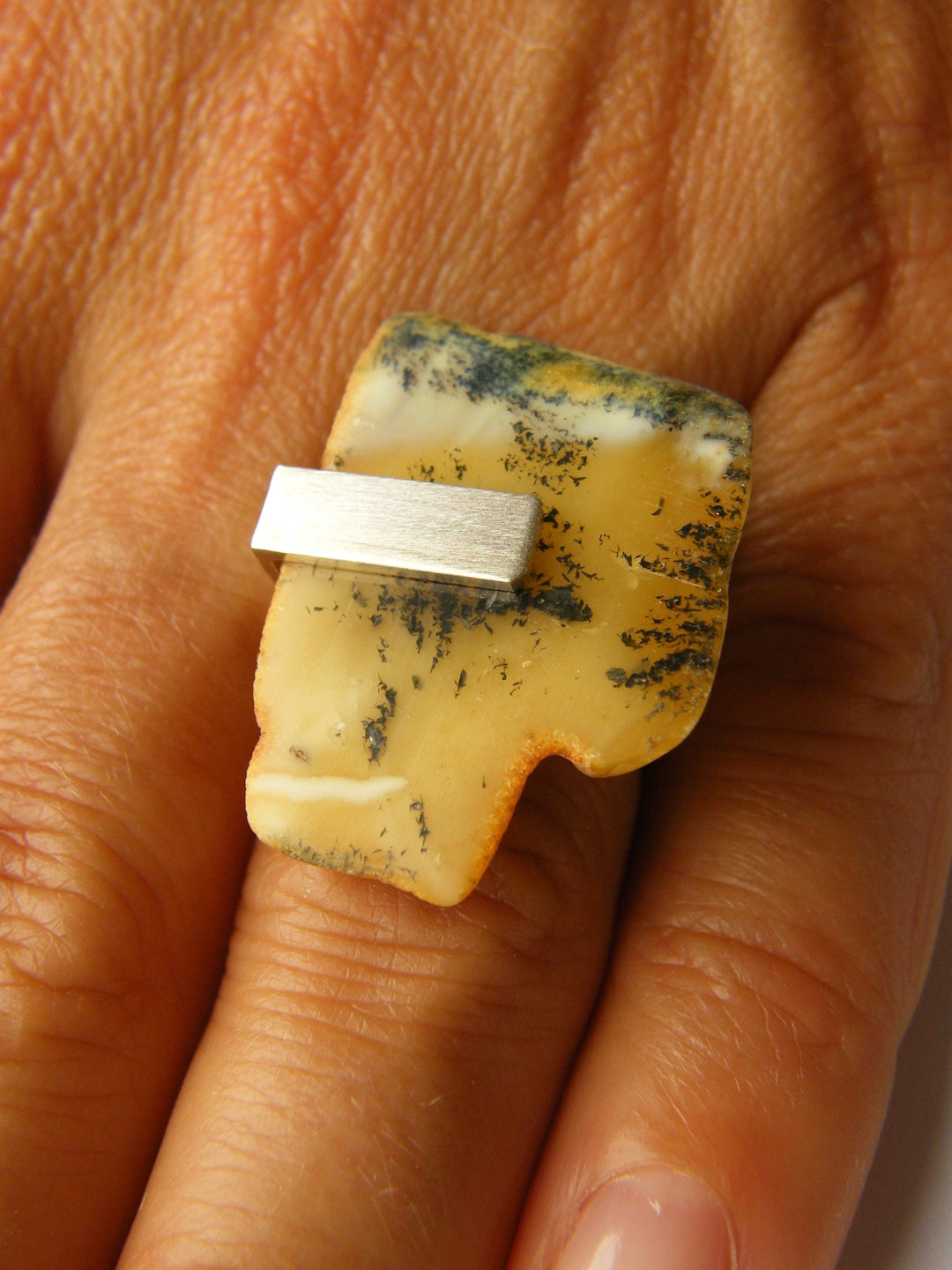 Amber Ring, Genuine Amber, Yellow Grey, Sterling Silver 925 ...