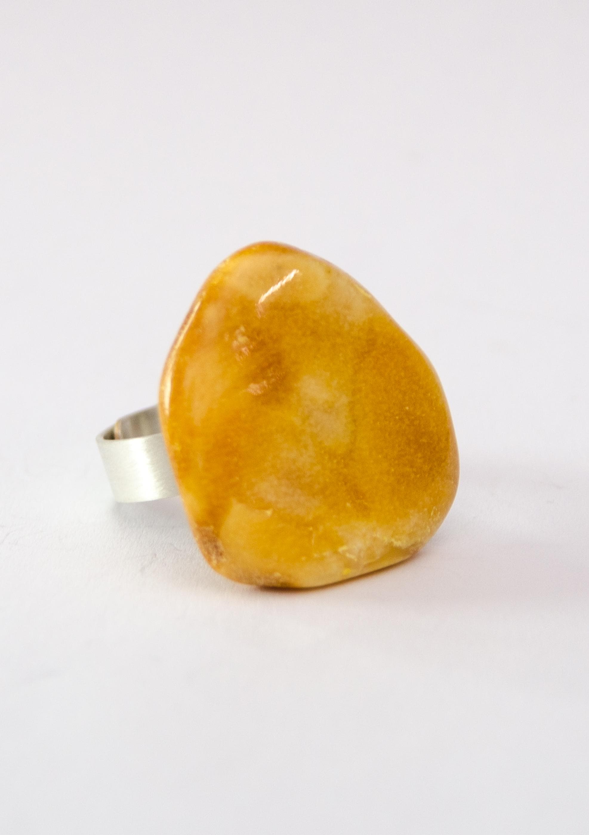 Amber Ring, MILKY, Yellow, Matte Sterling Silver Rail,genuine Amber ...