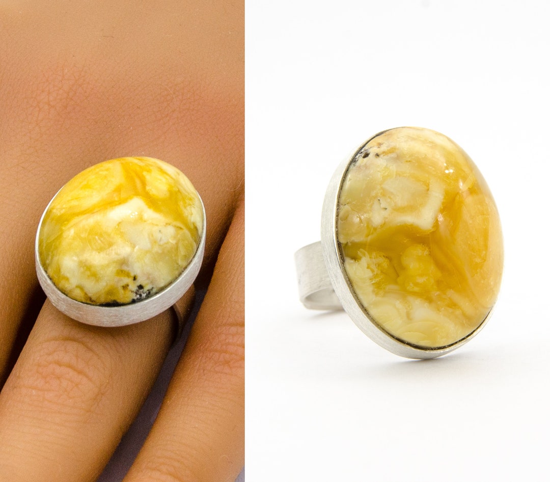 Ring, Genuine Amber Ring, Matte Sterling Silver 925 Rail, Baltic ...