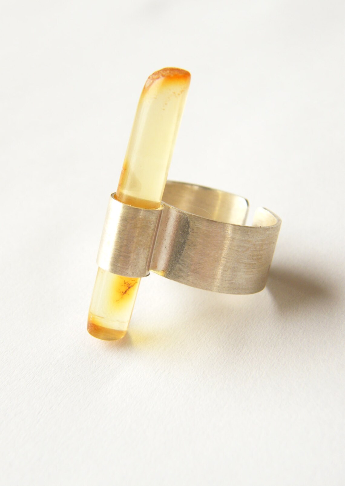 Ring Genuine Amber Ring Matte Sterling Silver 925 Rail | Etsy