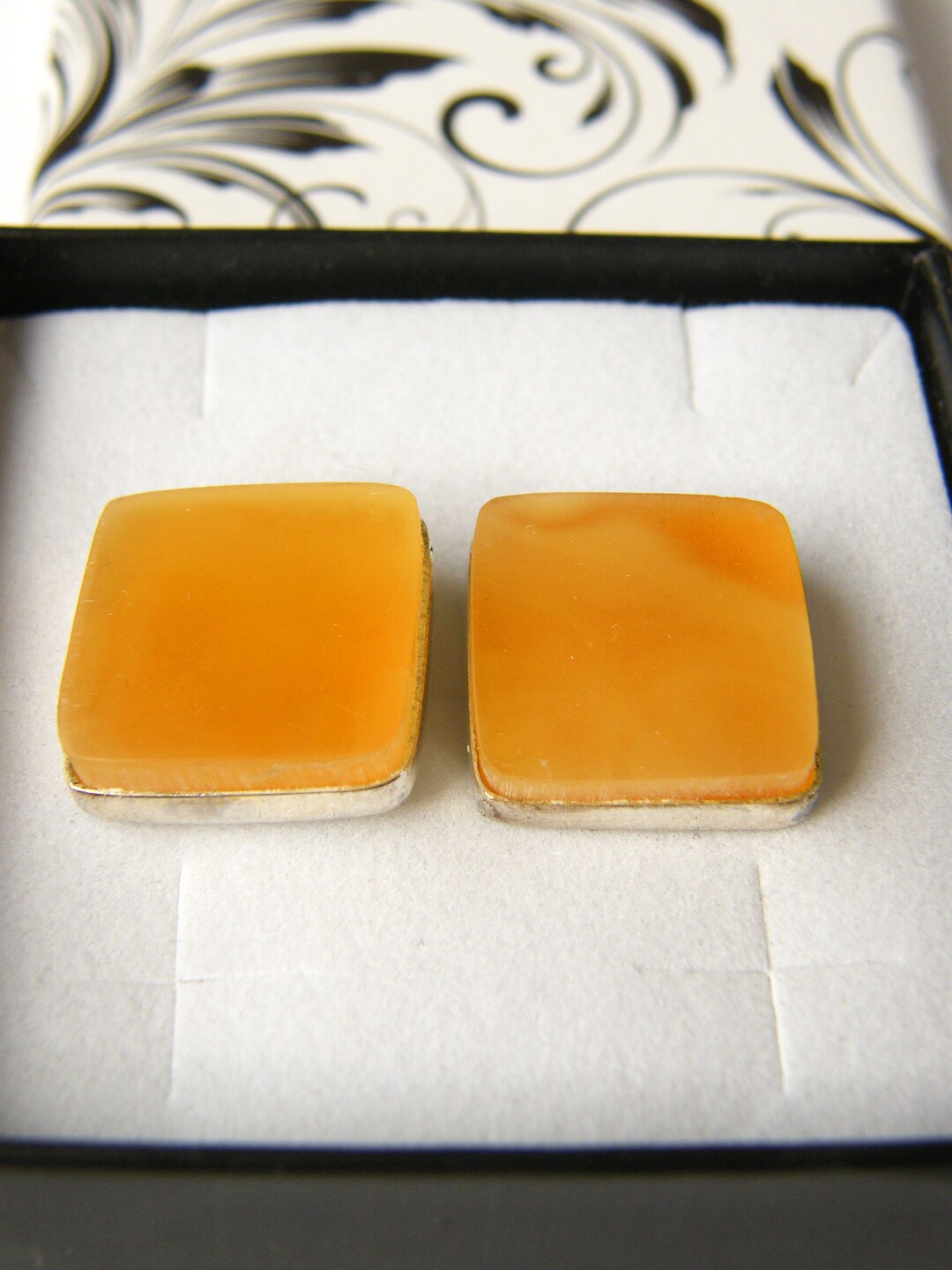 Cufflinks for Men, Baltic Amber, Silver 925, Genuine Amberstone, Orange ...
