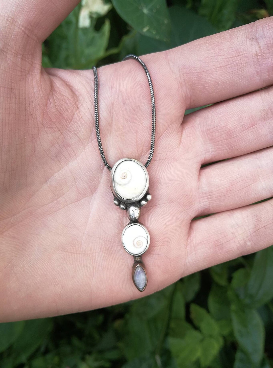 Sterling Silver Shiva Shell and Moonstone Pendant, Spiral Shell Pendant ...