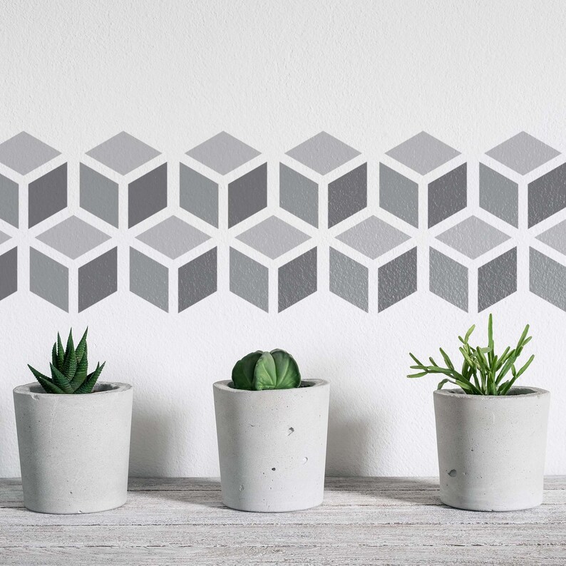 Cube Border Stencil Geometric Cube Pattern Border Template - Etsy
