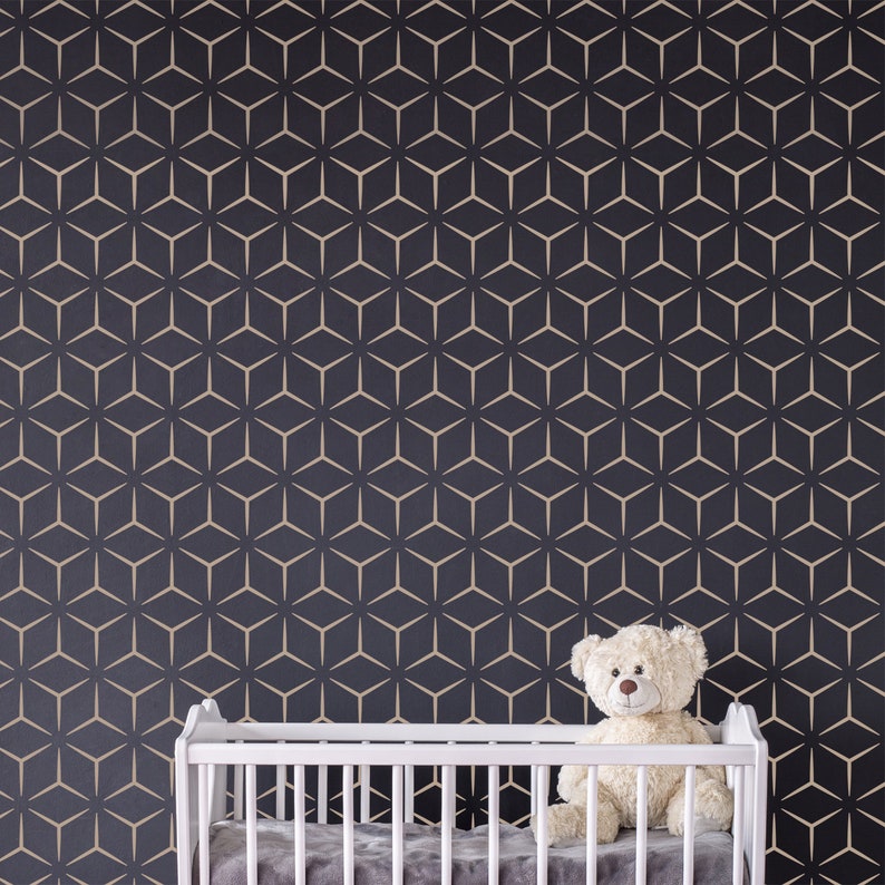 Abstract Cube Pattern Wall Stencil Retro Style Geometric | Etsy