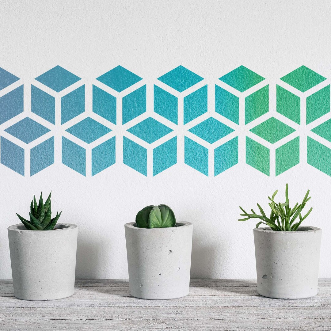 Cube Border Stencil Geometric Cube Pattern Border Template by Craftstar ...