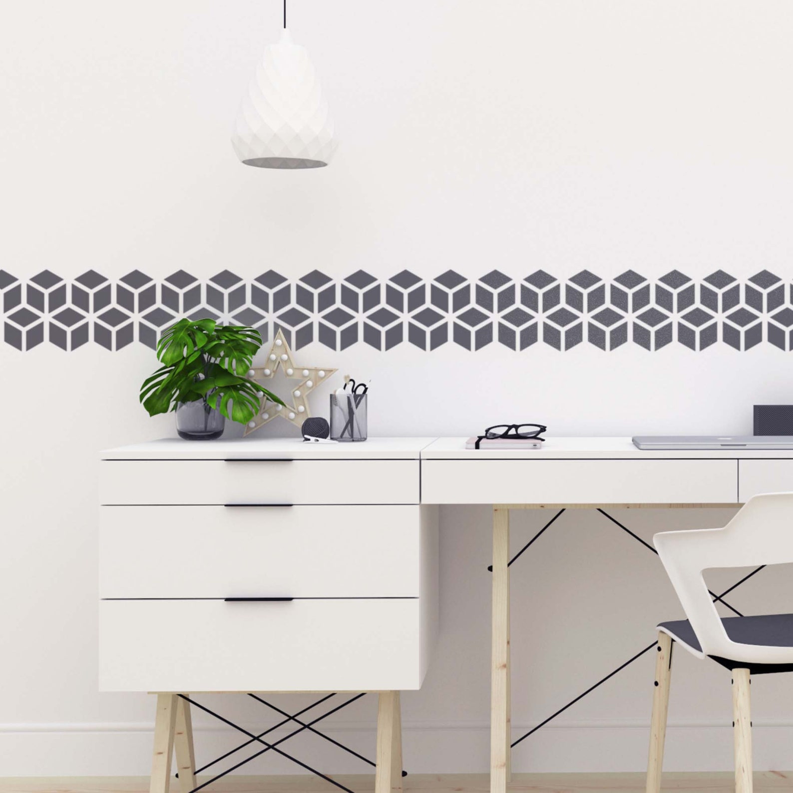 Cube Border Stencil Geometric Cube Pattern Border Template - Etsy