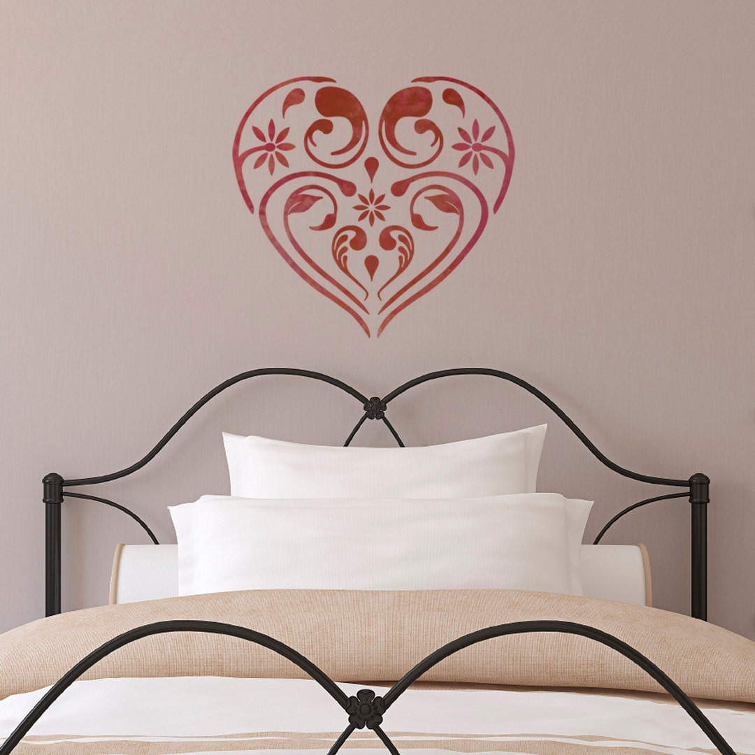 Heart Wall Stencil Reusable Flourish & Flower Pattern Large Heart Shape ...