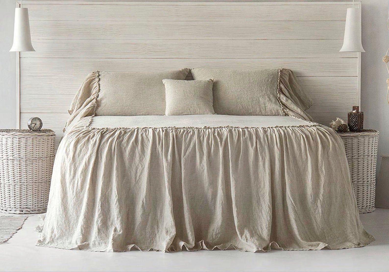 Linen Dust Ruffle Coverlet Bedspread Stone Washed Super Soft 100% ...
