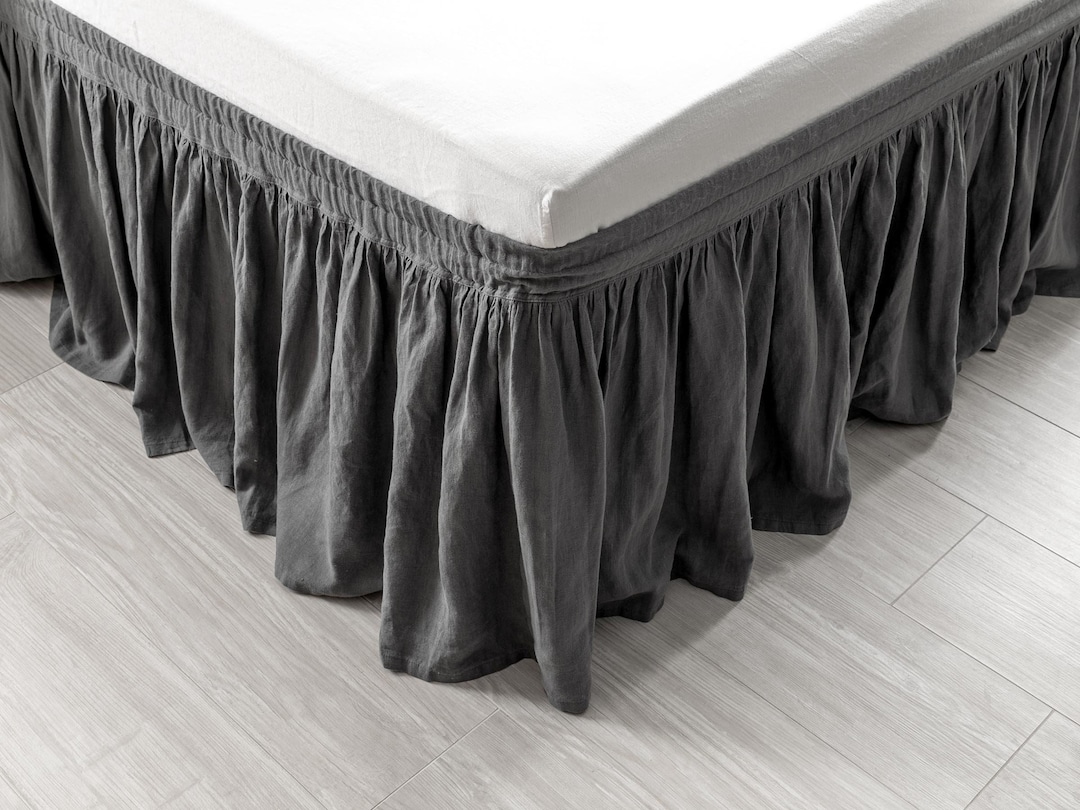 Linen Dust Ruffle Bed Skirt Stone Washed Super Soft Queen King Twin ...