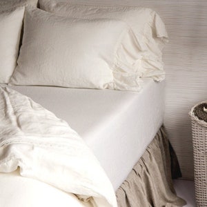 Linen Fitted Sheet Stone Washed Super Soft Queen King Full Eco 100% ...