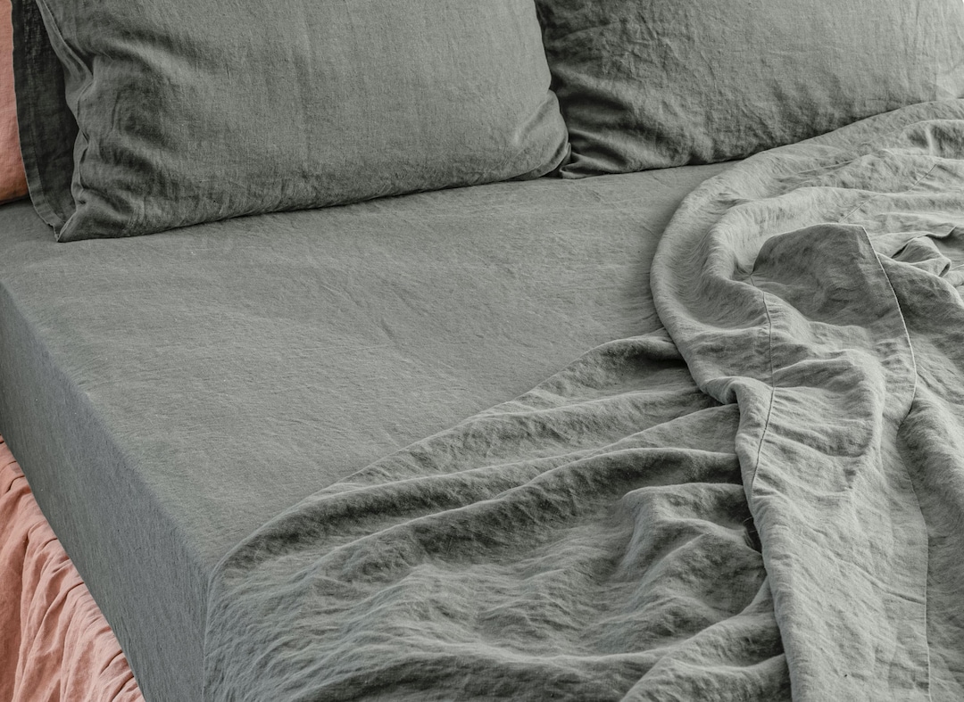 Linen Fitted Sheet, Stone Washed Super Soft. Queen, King, Full, Eco 100 ...