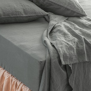 Linen Fitted Sheet, Stone Washed Super Soft. Queen, King, Full, Eco 100 ...