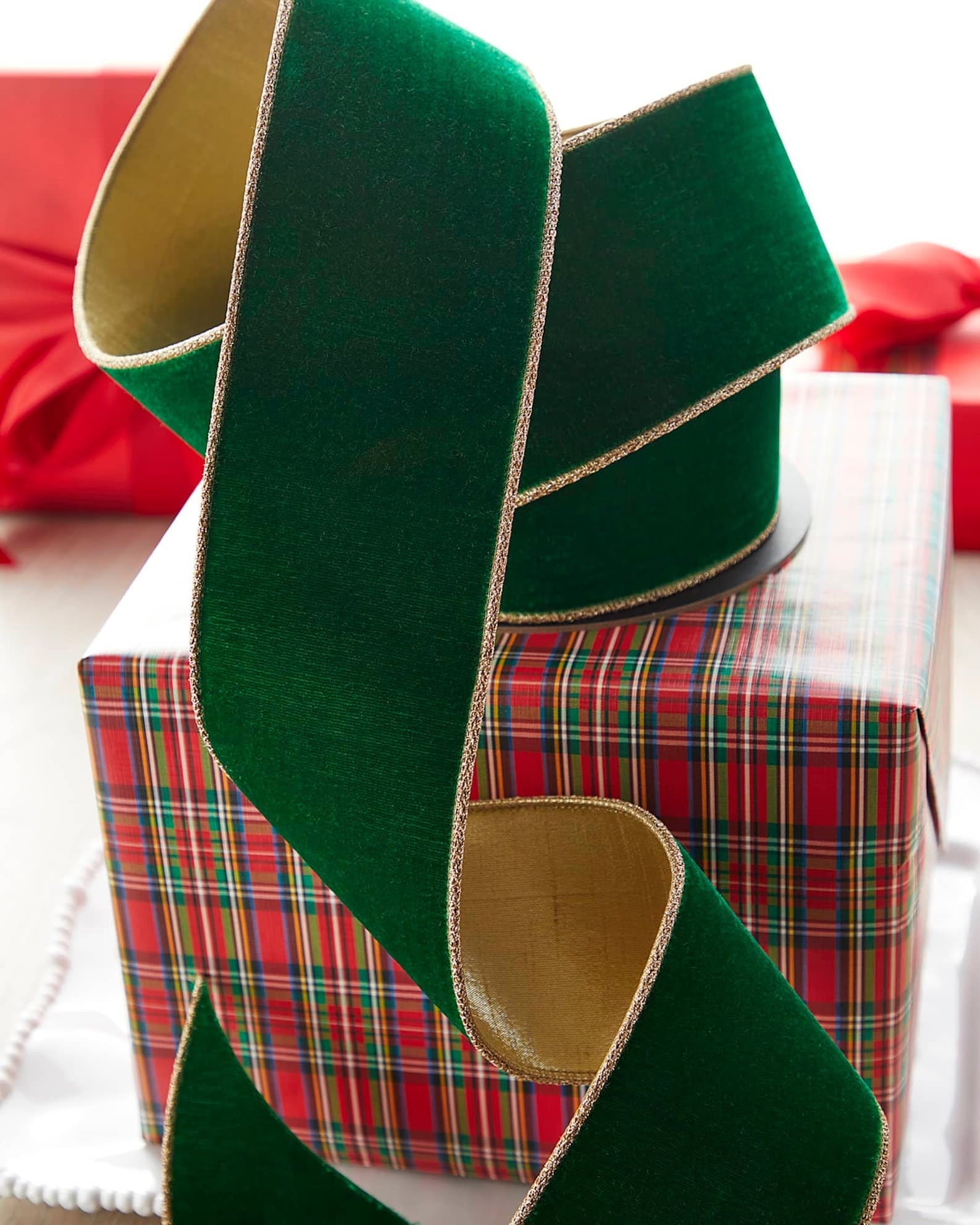 D. Stevens Green Velvet & Gold Ribbon, 4"w X 10 Yards - Etsy