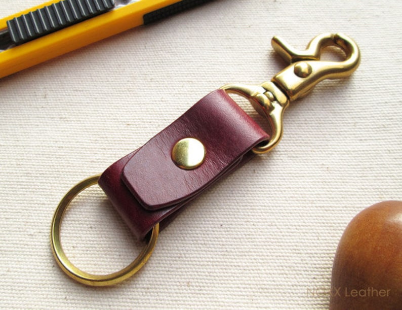 Solid Brass Keychain, Belt Key Chain, Brass Leather Key Fob - Etsy