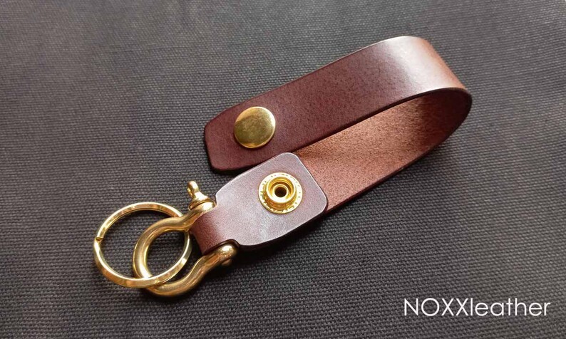 Solid Brass Leather Keychain, Belt Leather Key Fob - Etsy