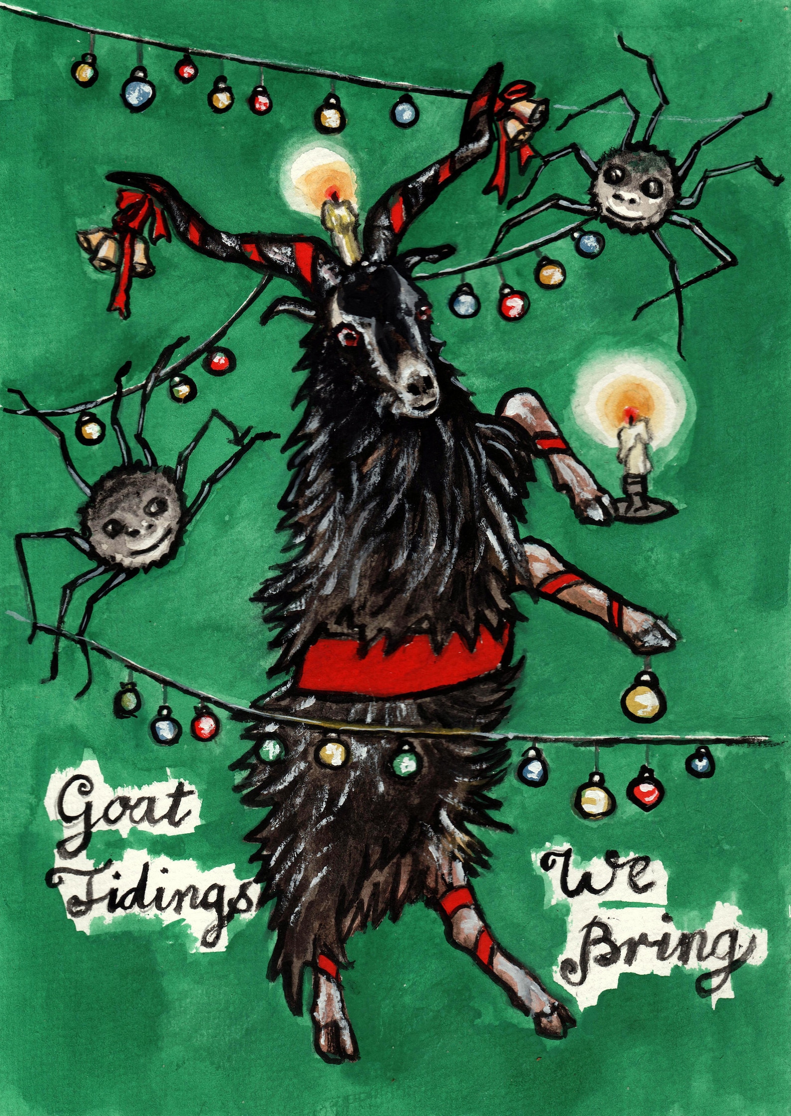 Yule Goat & Christmas Spiders Card - Etsy