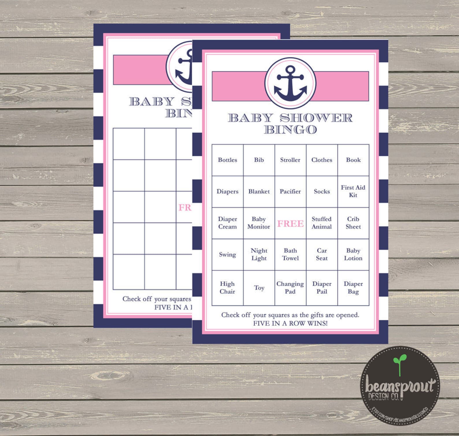 Nautical Baby Shower Bingo - Baby Shower Game - Printable Bingo Card ...