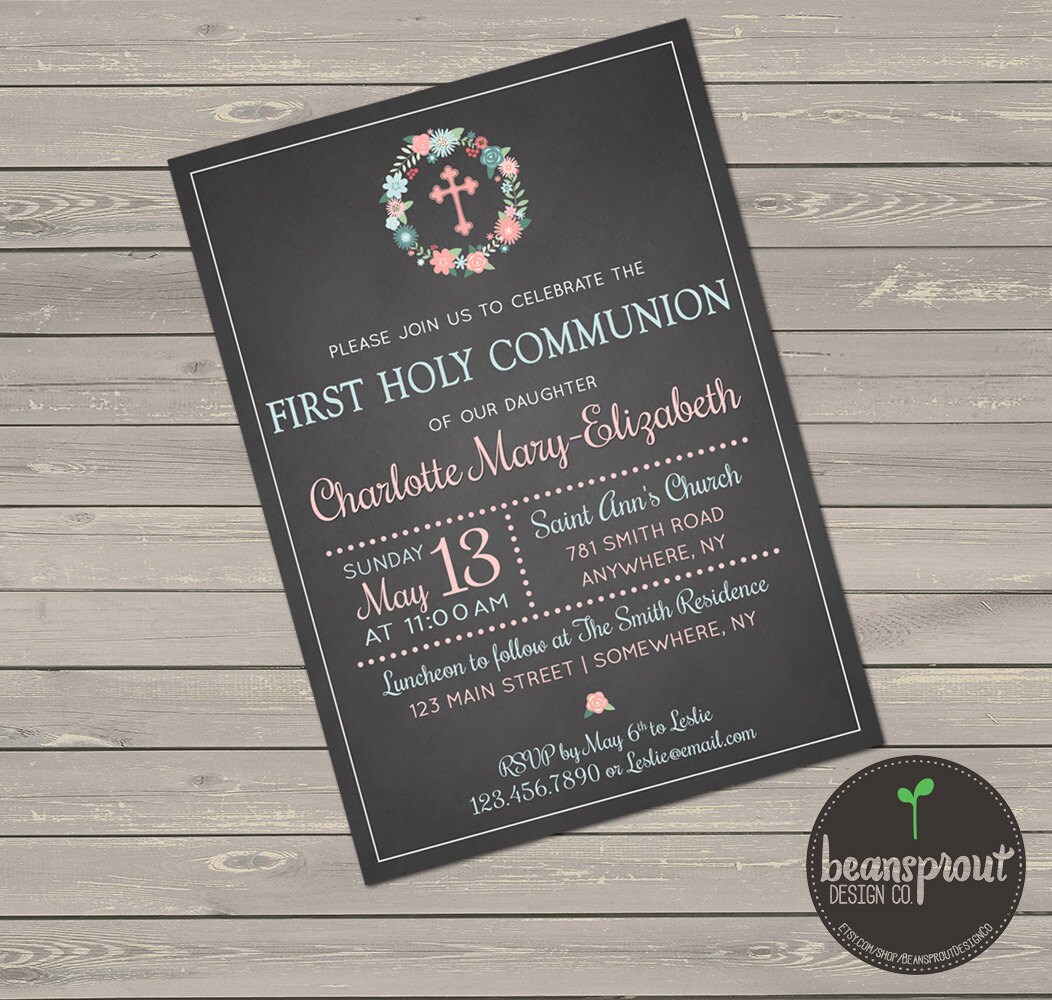 First Holy Communion Invitation Chalkboard First Holy | Etsy