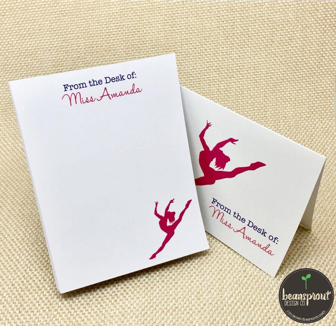 Personalized Dance Notecards and Notepad - Dance Teacher Gift - Custom ...