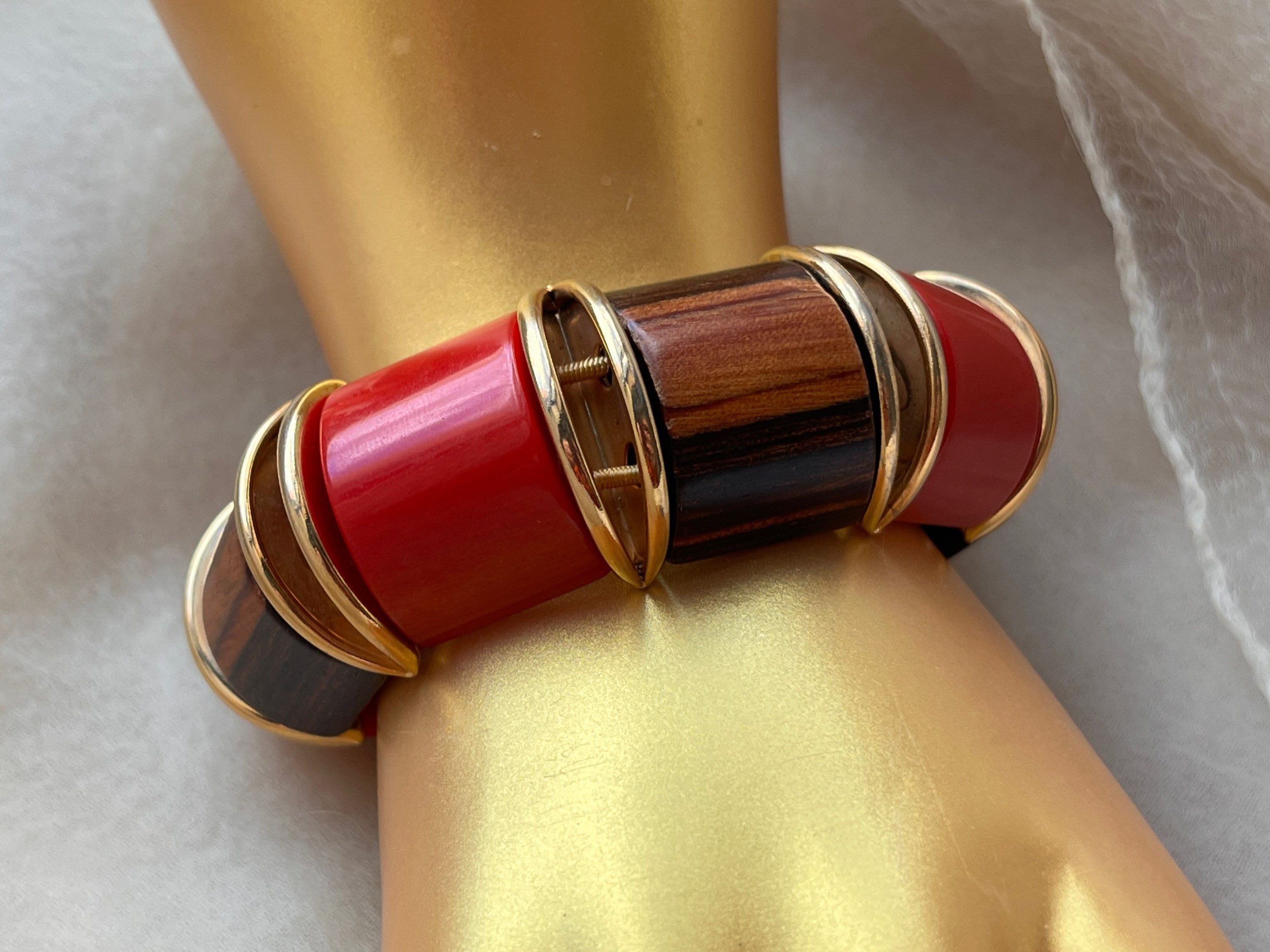 Vintage Bakelite Catalin Red Marble Laminated Wood Elastic - Etsy