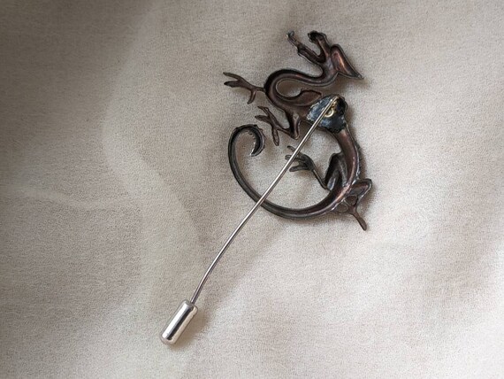 antique vintage brass dragon serpent stick pin brooch… - Gem